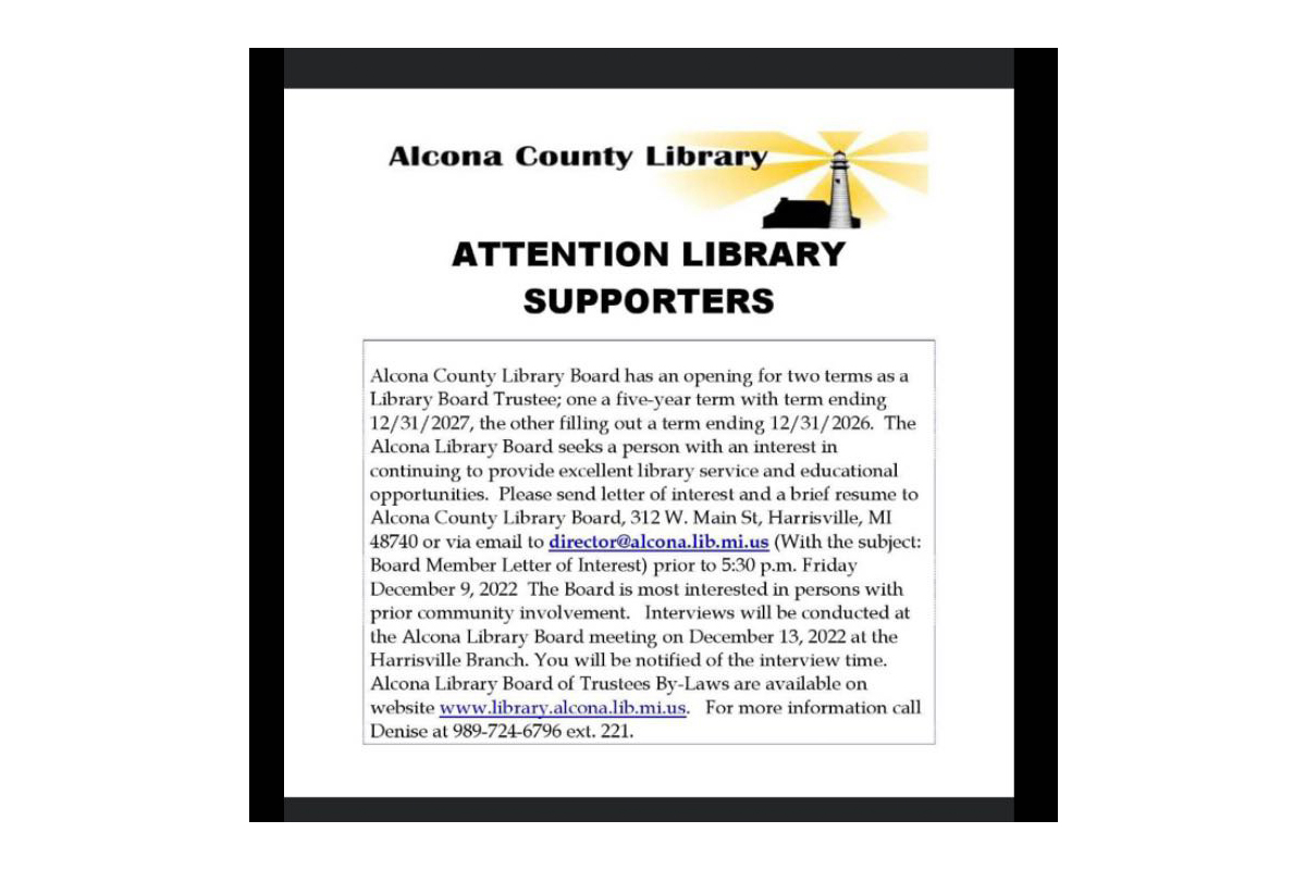 Alcona County Library Board Openings - Alcona Conservatives